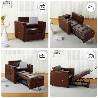 Convertible 3 in 1 Multi-Functional Chair Bed with Hidden Table