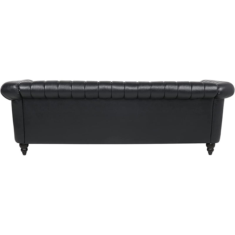 Classic Three Seater Chesterfield Pu Leather Sofa With Channel Back