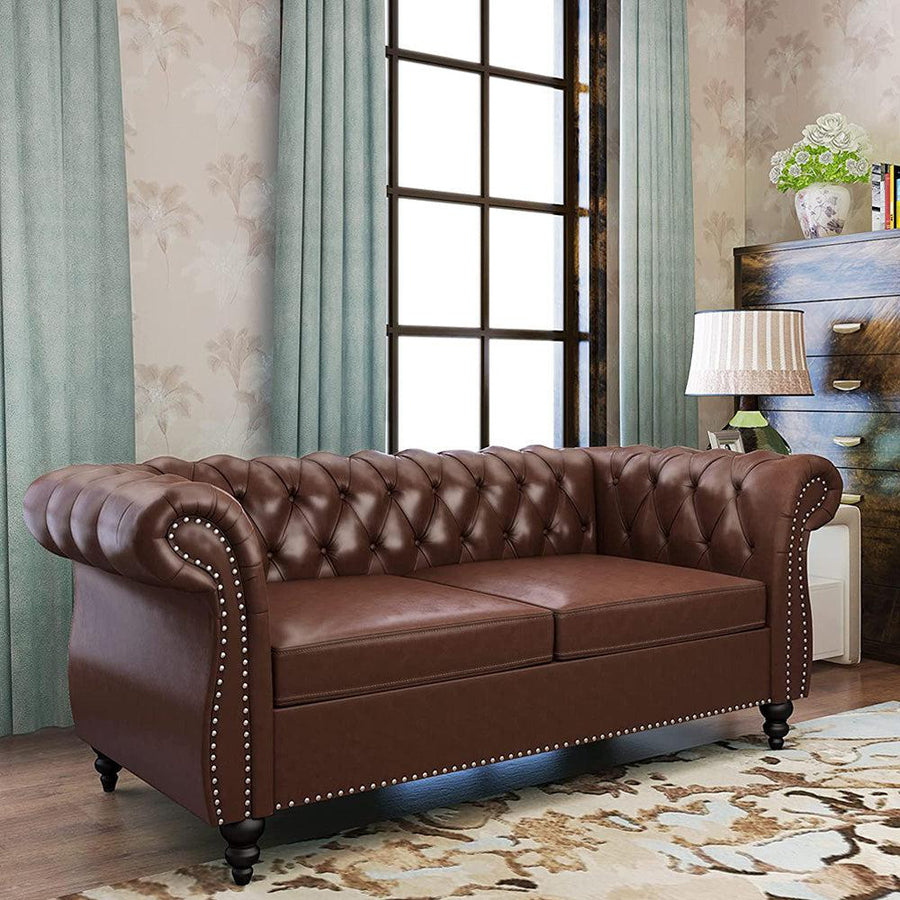 Pu Leather 3-Seat Chesterfield Sofa with Tufted Back