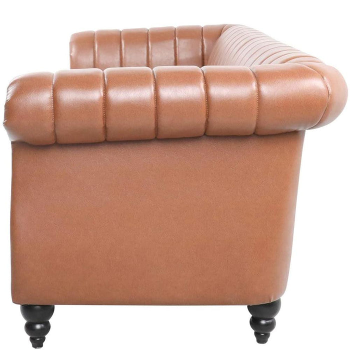 Classic Three Seater Chesterfield Pu Leather Sofa With Channel Back